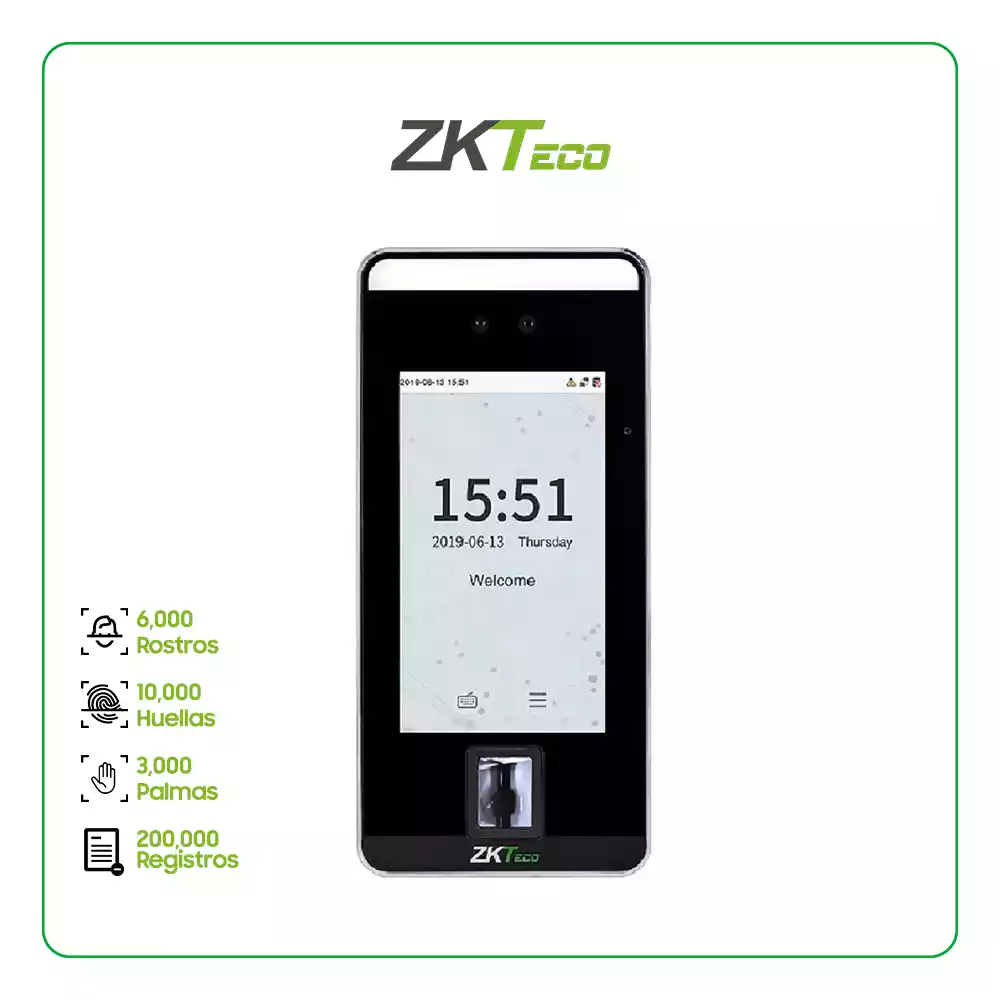 ZKTECO SpeedFace-V5L Terminal Control Asistencia y Acceso / 10,000 ...
